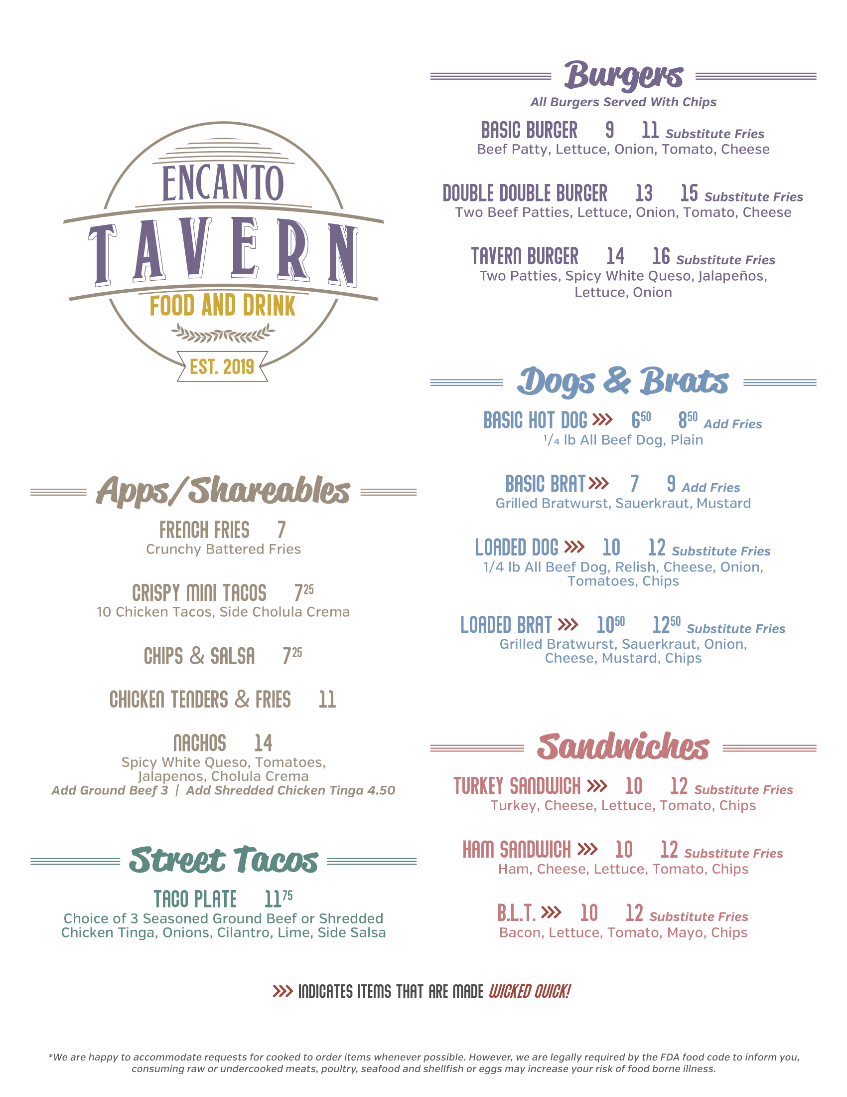 Menu - Encanto Tavern