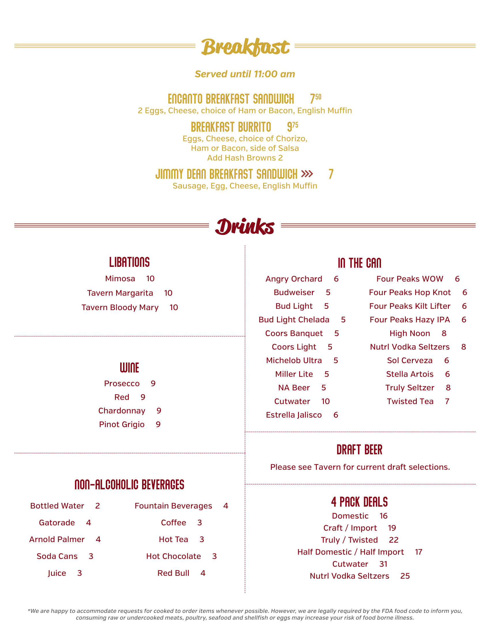 Menu - Encanto Tavern