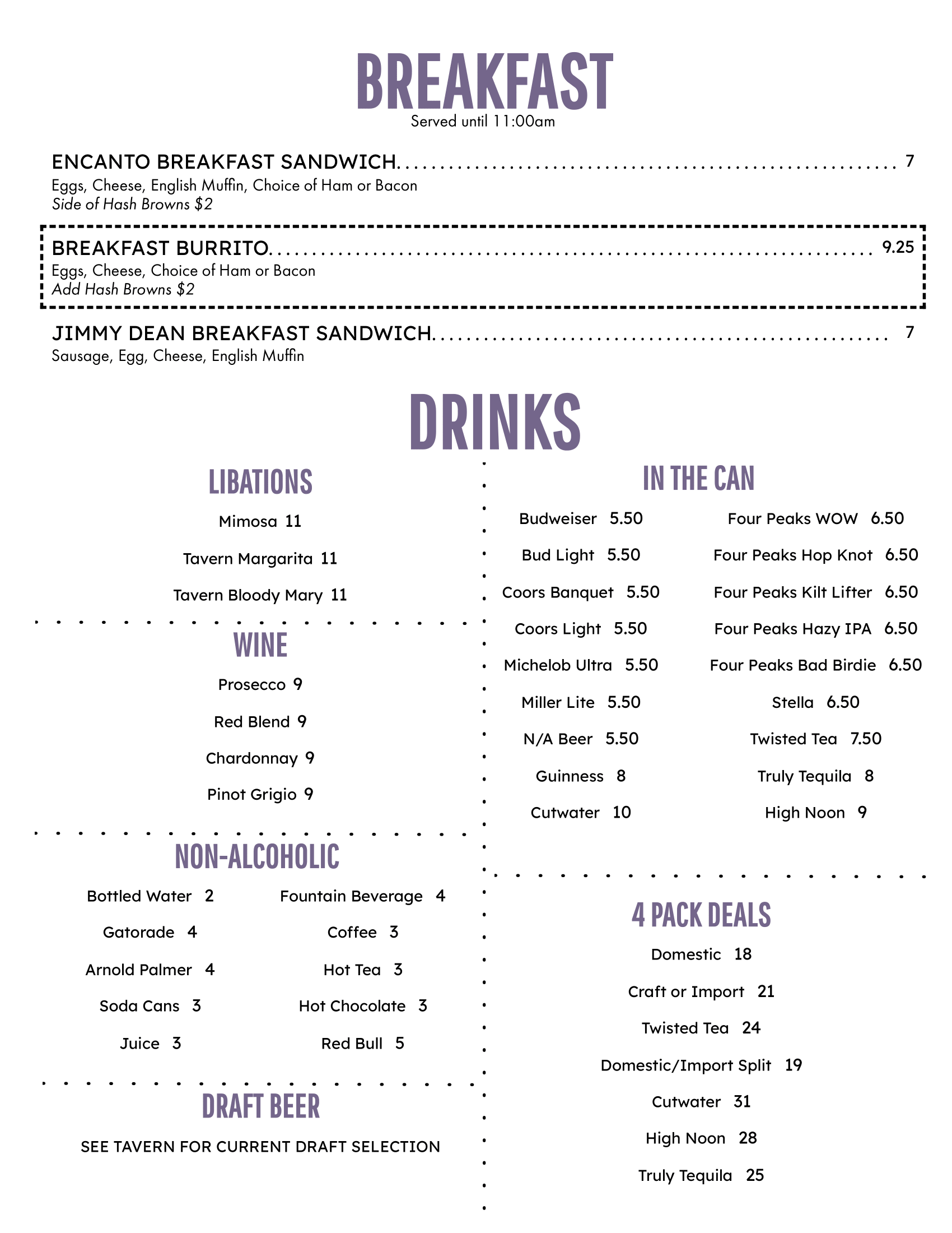 Menu - Encanto Tavern