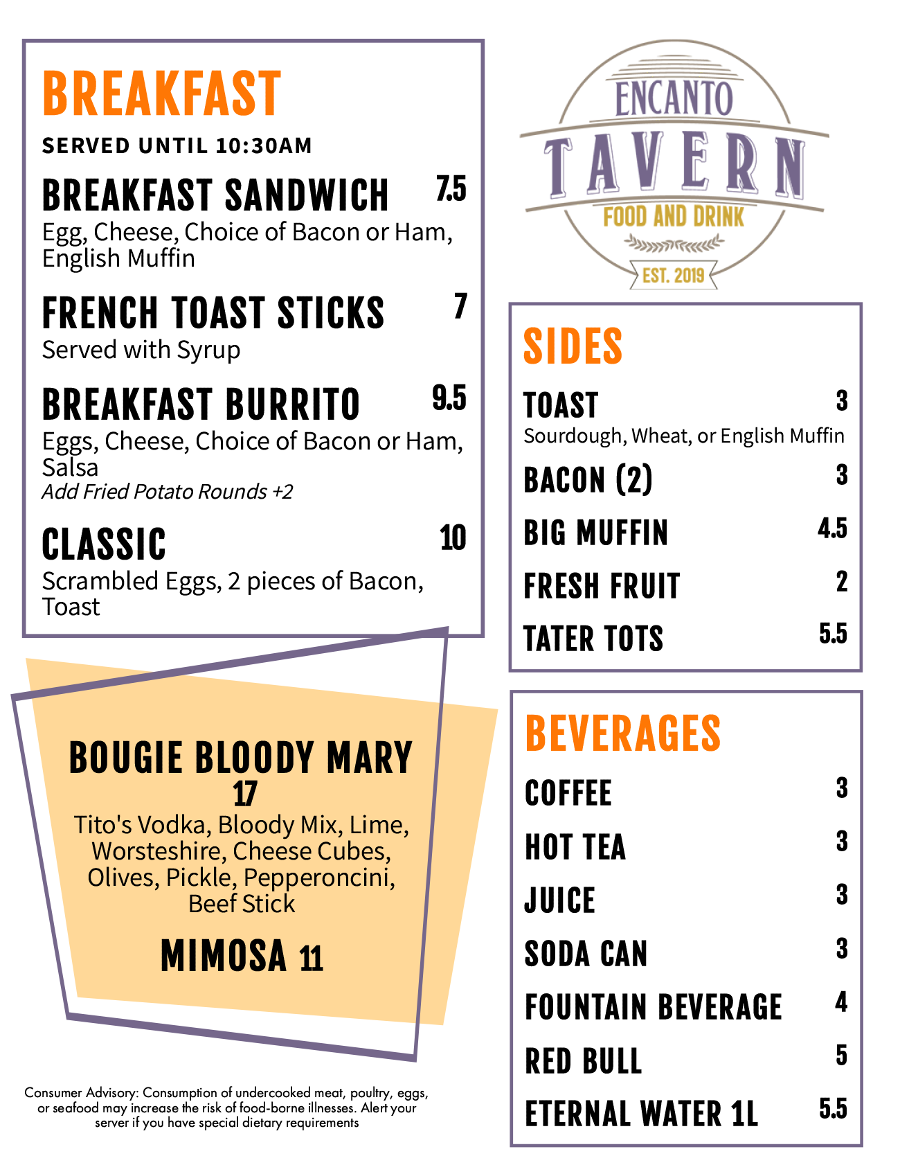 Menu - Encanto Tavern